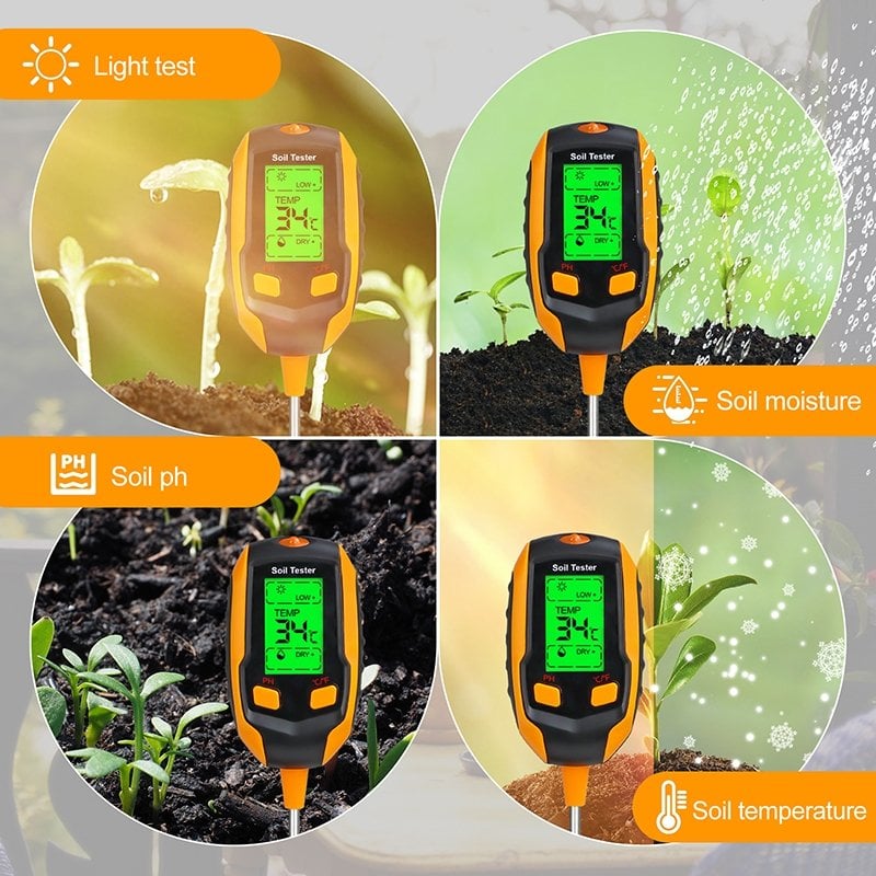 Digital 4-in-1 Soil Test Meter, large LCD screen, probe accurately qui ...